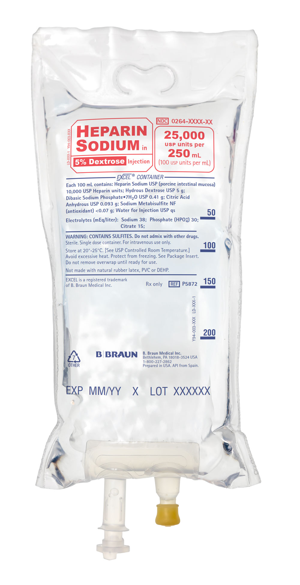 25,000 Units Heparin in 5% Dextrose Injection, 100 Units mL