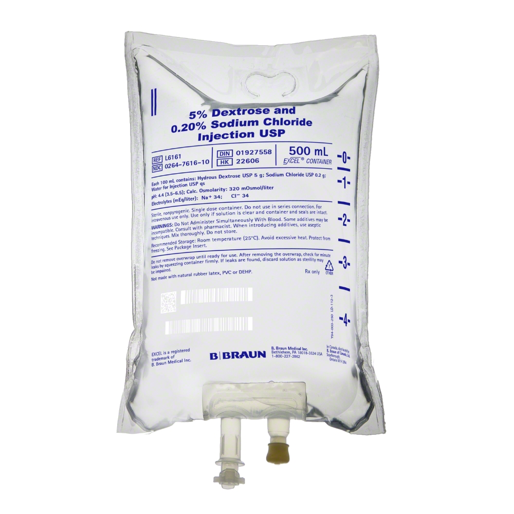 5% Dextrose and 0.20% Sodium Chloride Injection USP, 500 mL