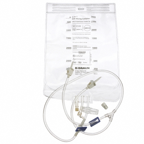 EVA Gravity Mixing Container, 2-lead Vented Transfer Set, 3000 mL